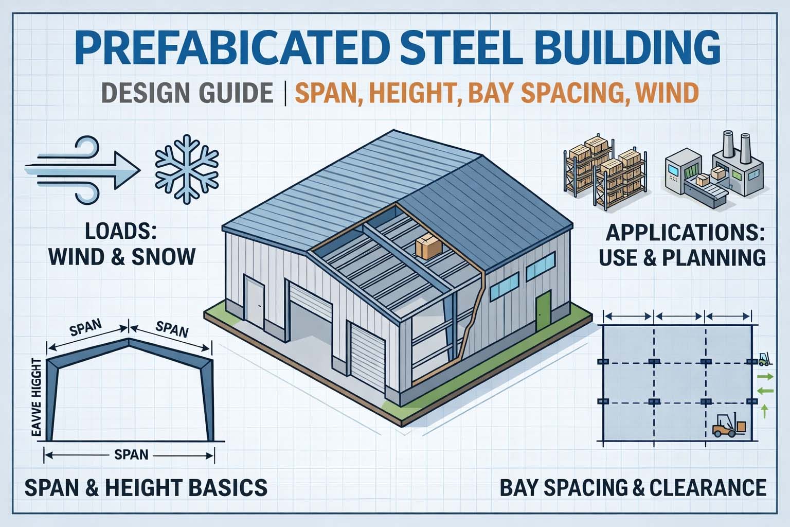 Prefabricated Steel Building Design Guide | Span, Height, Bay Spacing ...